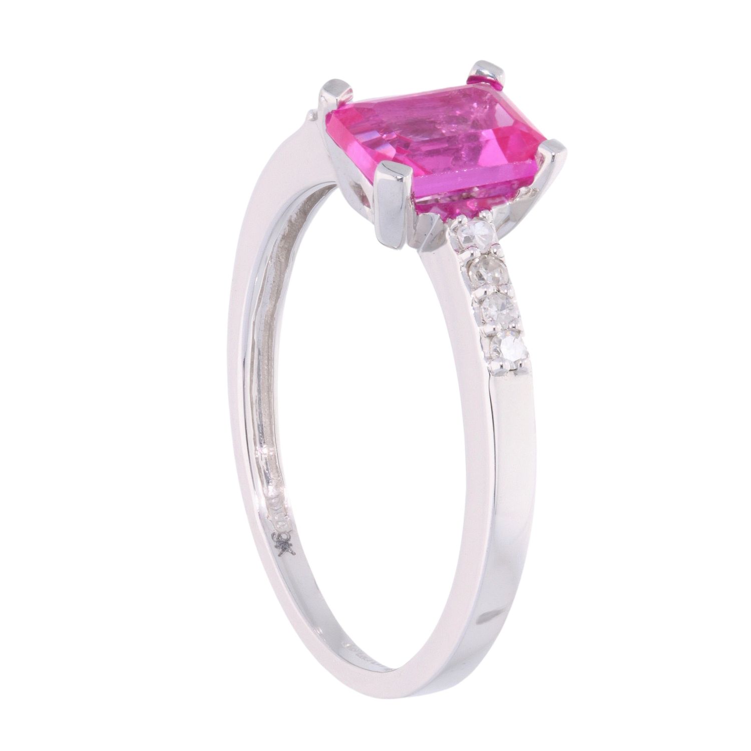 9ct White Gold Pink Sapphire and Diamond Rectangular Ring ...