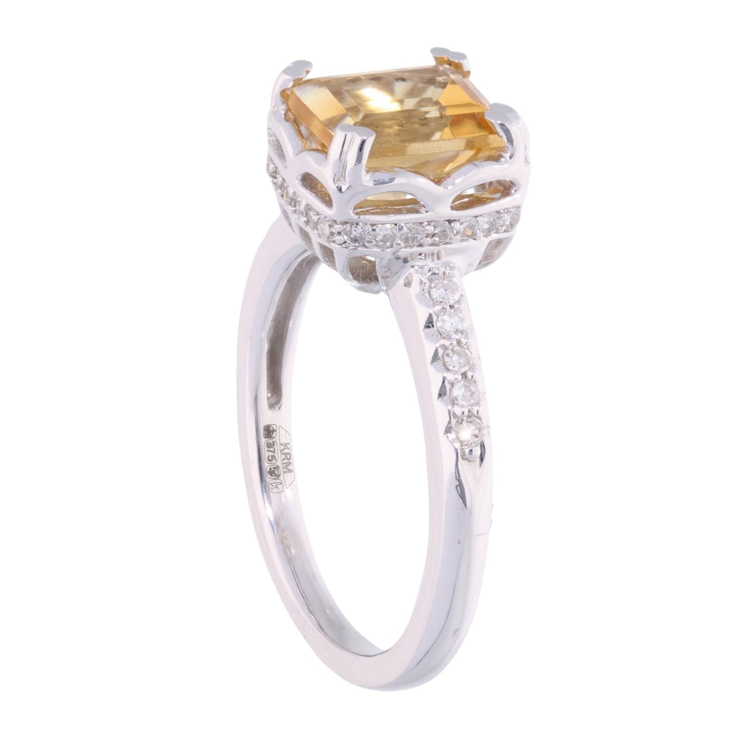 9ct White Gold Citrine and Diamond Rectangular Dress Ring | Ramsdens ...