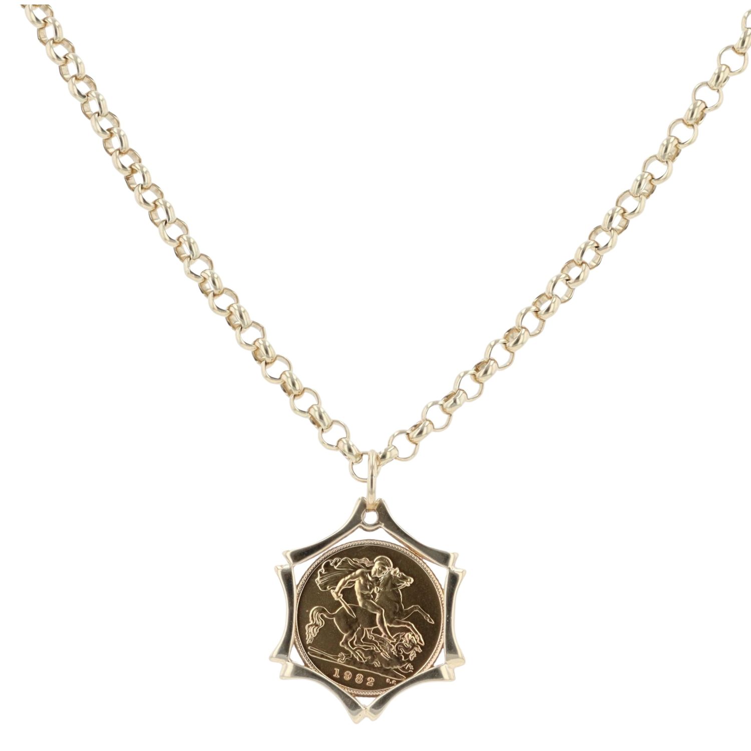 9ct Yellow Gold 1982 Half Sovereign Coin Pendant And Chain 26 ...