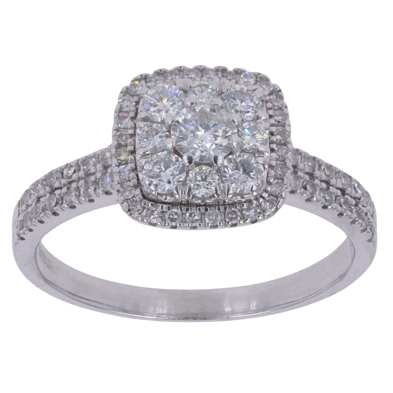 18ct White Gold 0.86ct Brilliant Cut Diamond Cluster Ring RAMS754357347014 | Ramsdens Jewellery
