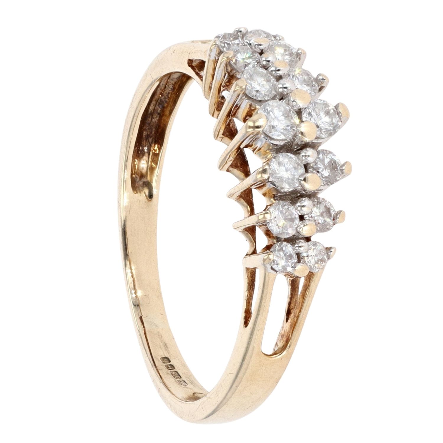 9ct Yellow Gold 0.30ct Diamond Two Row Cluster Ring RAMS987284194004 ...