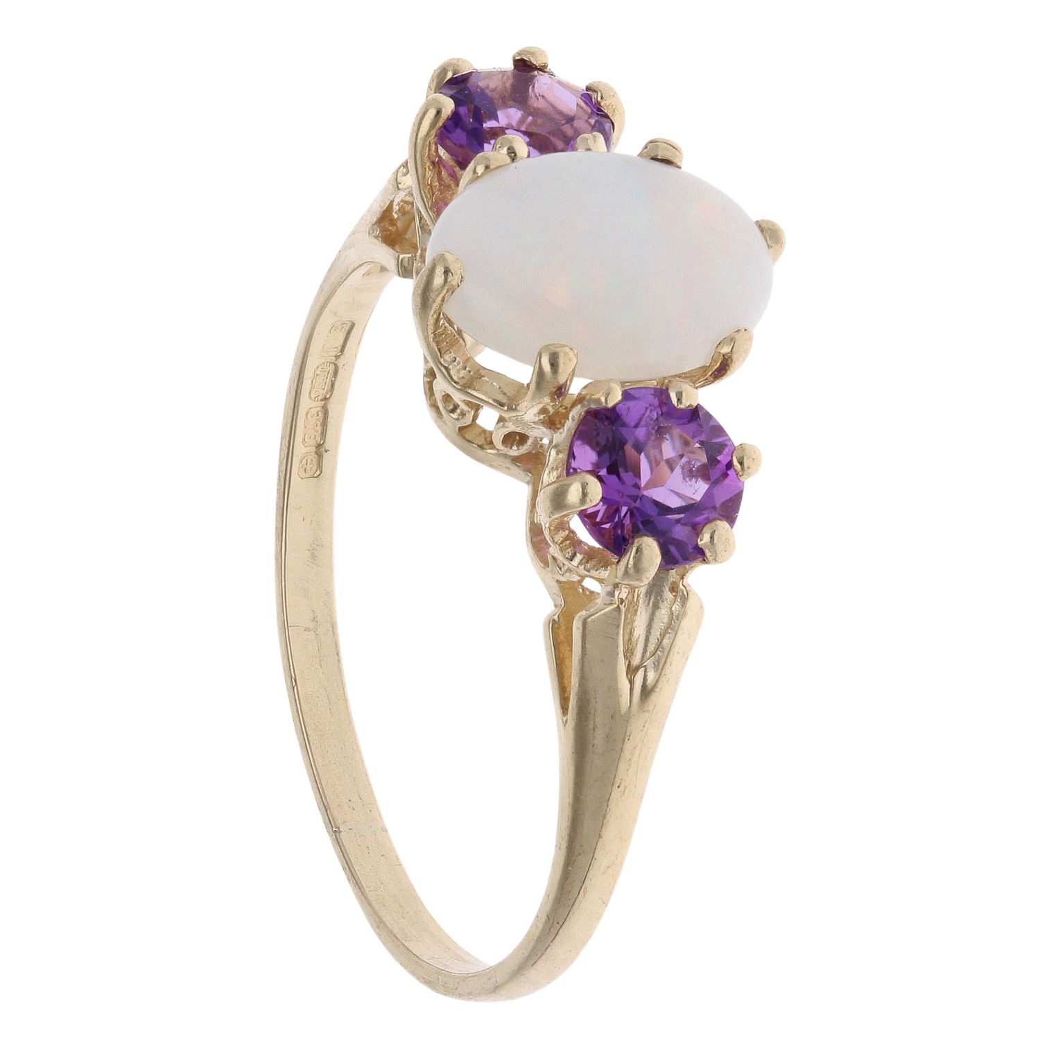 9ct Yellow Gold Amethyst and Opal Three Stone Ring RAMS754368046007 ...