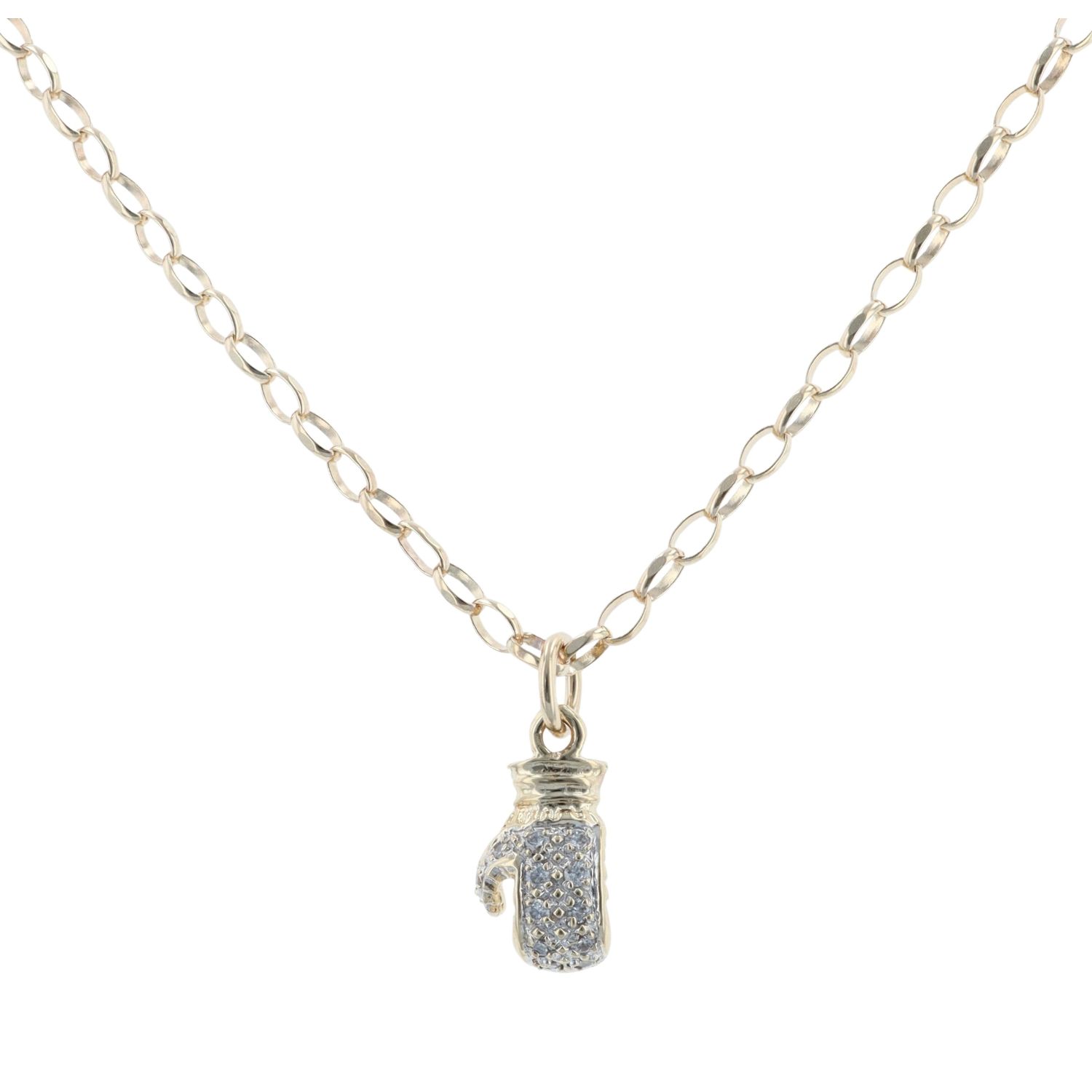 9ct Yellow Gold Cubic Zirconia Boxing Glove Pendant and Belcher Chain ...