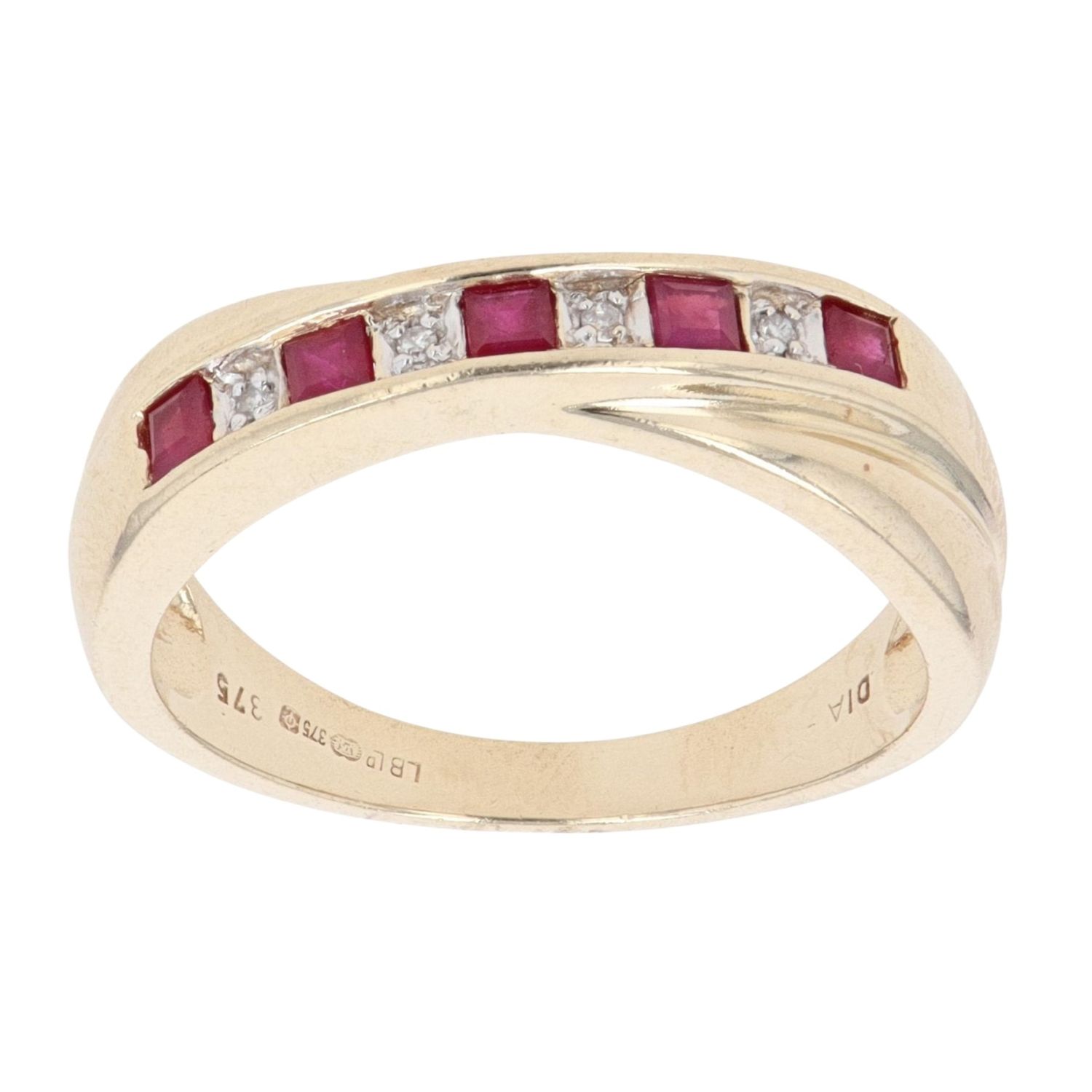 9ct Yellow Gold 0.02ct Diamond And Ruby Crossover Ring RAMS688355736001 ...