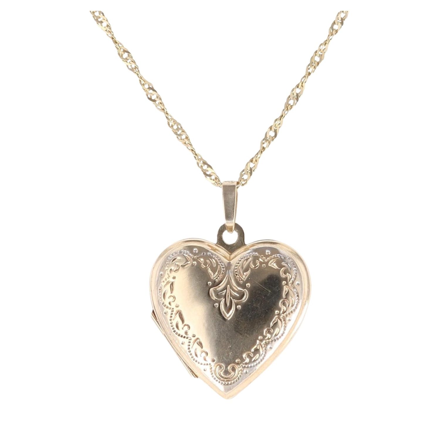 9ct Yellow Gold Patterned Heart Locket And Chain 18" RAMS915339620004 ...