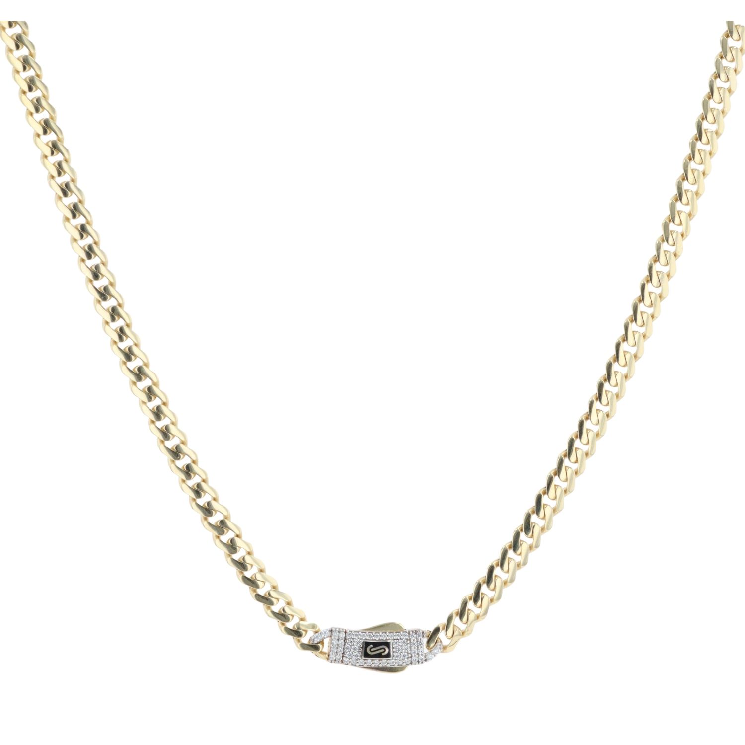 14ct Yellow Gold Monaco Curb Classic Cubic Zirconia Pave Lock Chain 20 ...