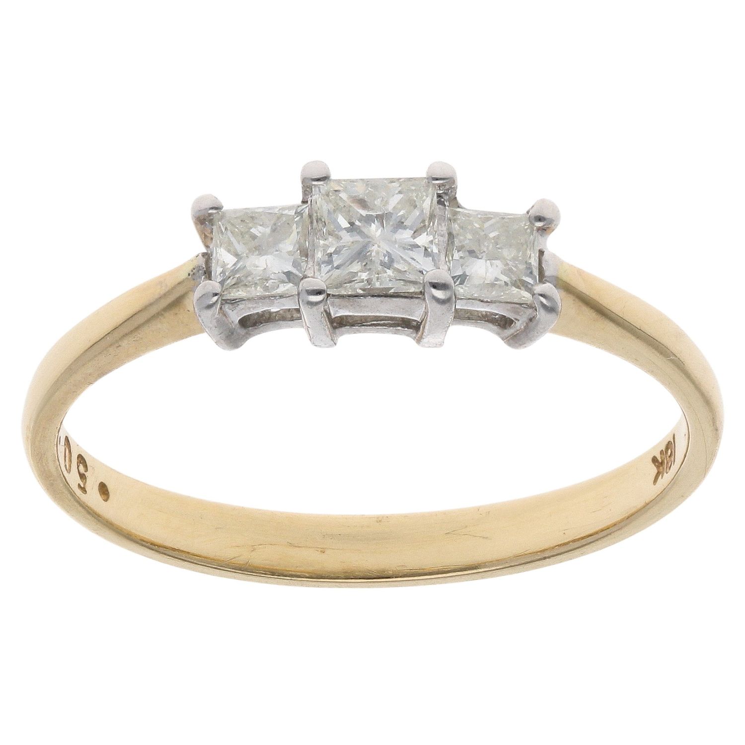 18ct Yellow Gold 0.50ct Princess Cut Diamond Trilogy Ring ...