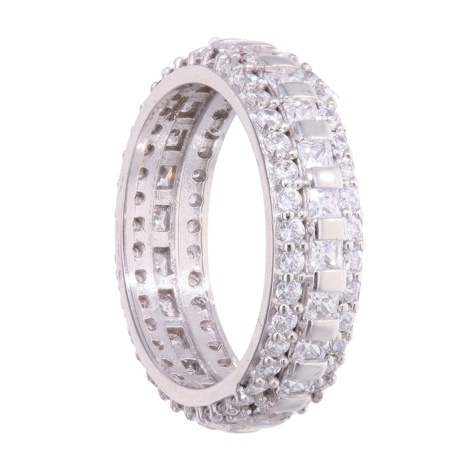 18ct White Gold Cubic Zirconia Three Stone Ring RAMS618297085004 ...