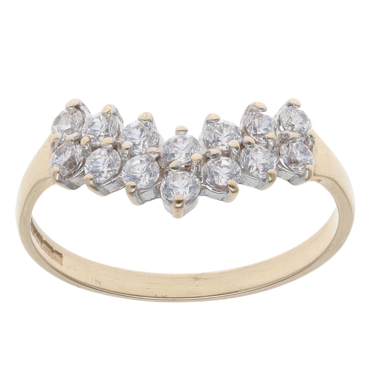 9ct Yellow Gold Cubic Zirconia Wishbone Two Row Ring RAMS961374492002 ...