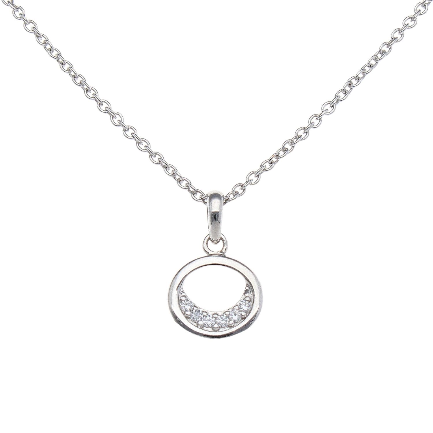 925 Sterling Silver Cubic Zirconia Circle Pendant And Chain 18 ...