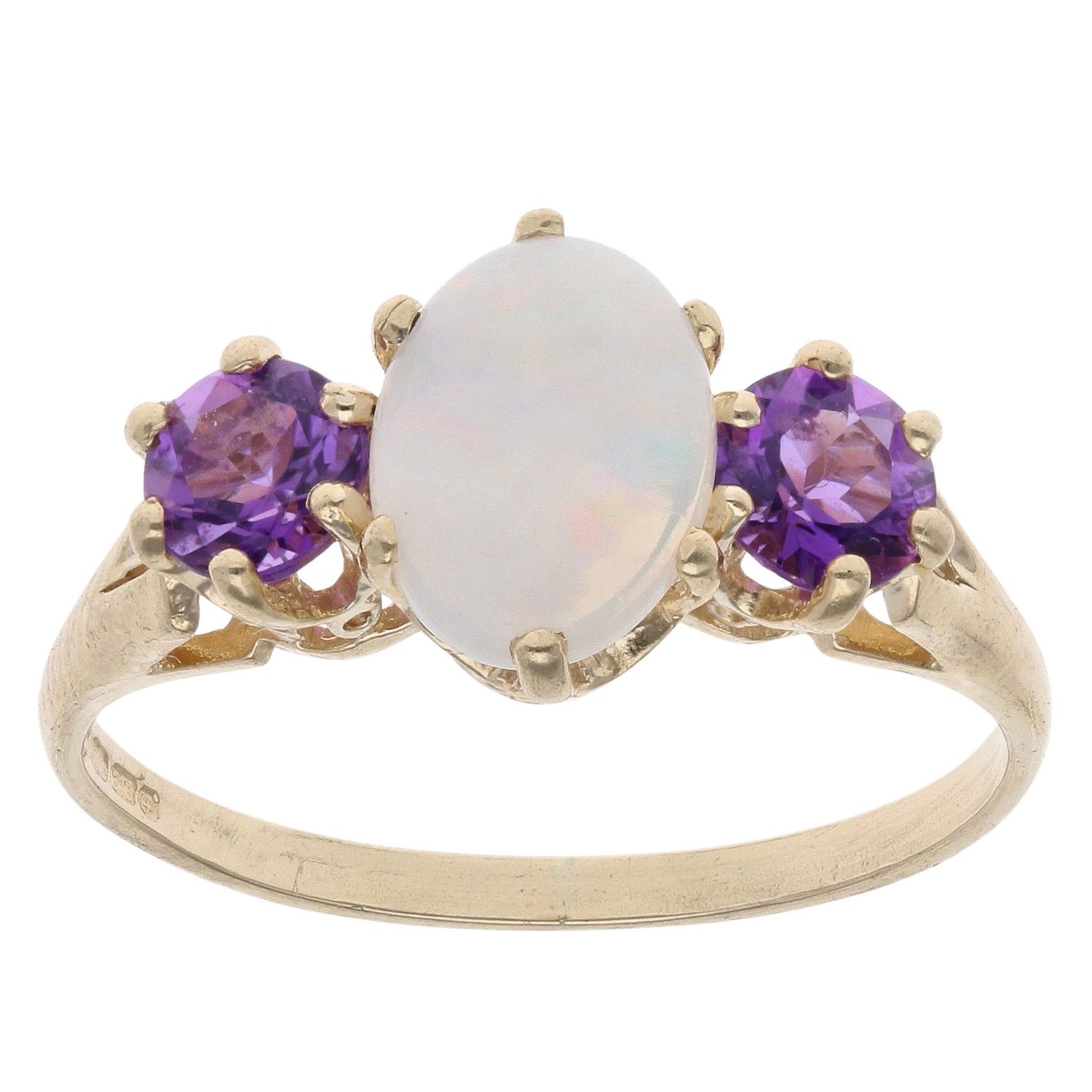 9ct Yellow Gold Amethyst and Opal Three Stone Ring RAMS754368046007 ...