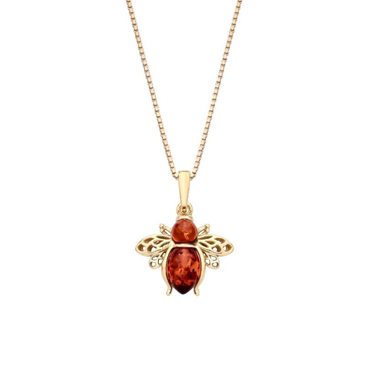 18ct Yellow ﻿Gold on Sterling Silver Baltic Amber Bumblebee Pendant ...