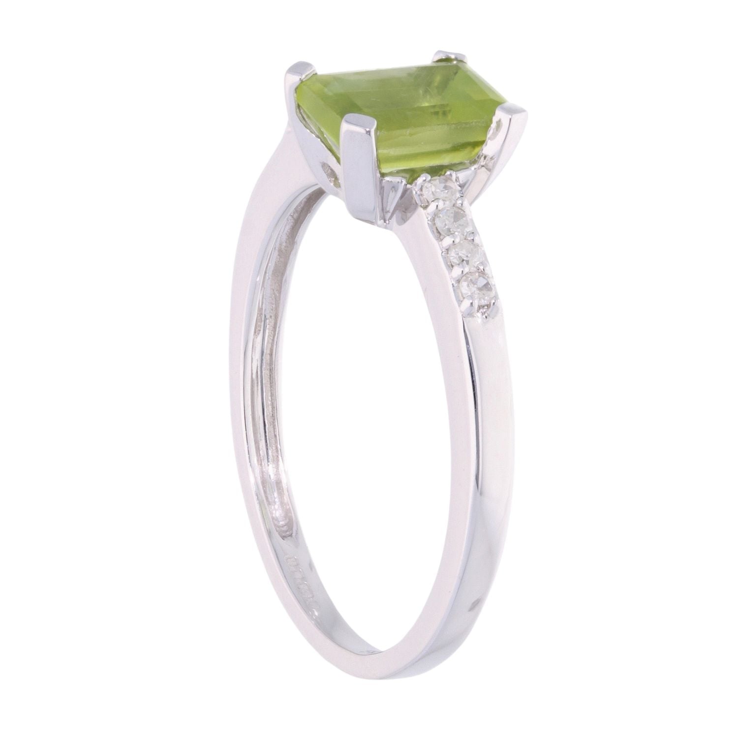 9ct White Gold Peridot and Diamond Rectangular Ring RAMS7820000408 ...
