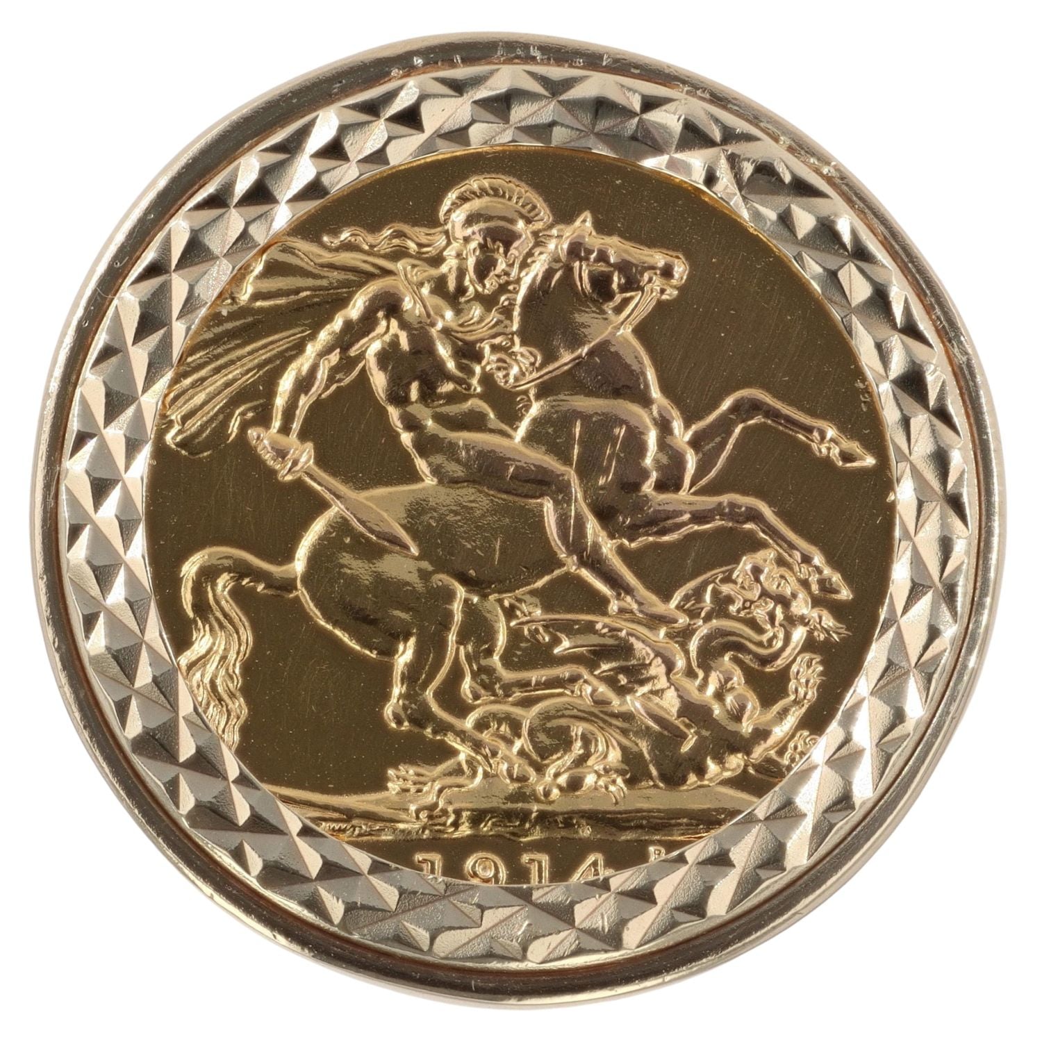 9ct Yellow Gold 1914 George V Full Sovereign Coin Ring RAMS846360010020 ...