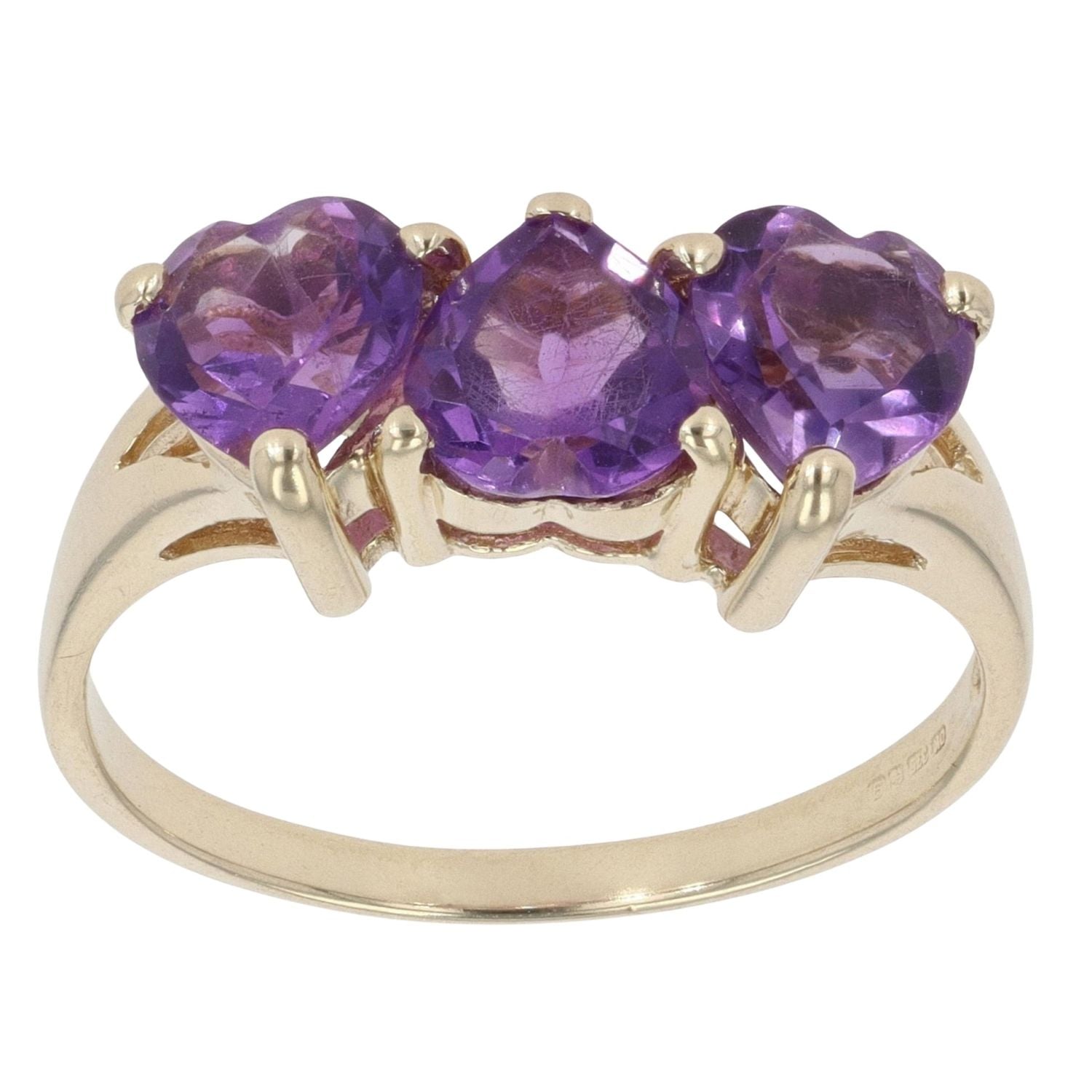 9ct Yellow Gold Amethyst Three Stone Heart Ring RAMS676353636034 ...