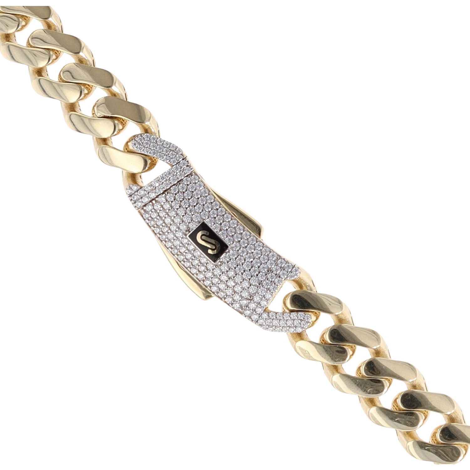 14ct Yellow Gold Monaco Classic Pave Lock Curb Chain 20" RAMS3830003162 ...