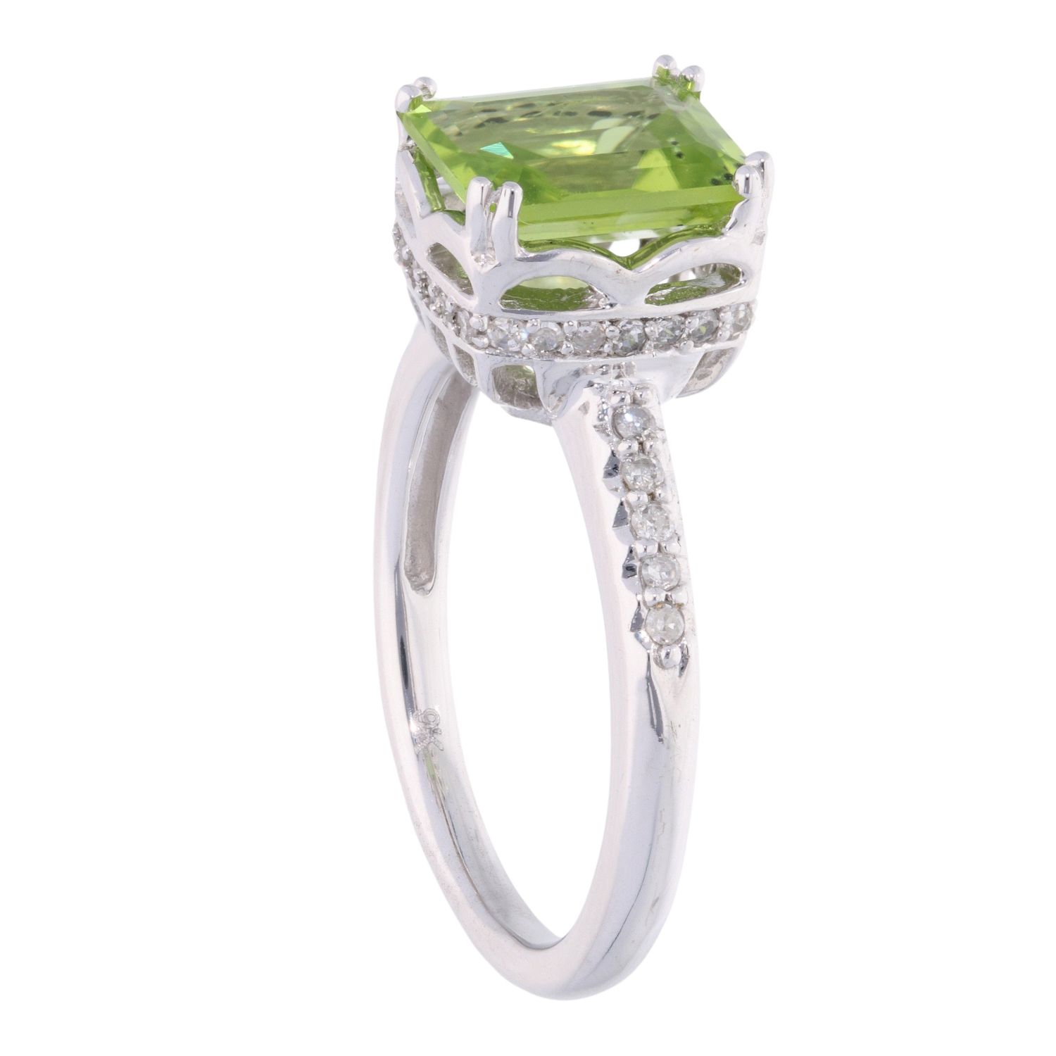 9ct White Gold Peridot and Diamond Rectangular Dress Ring ...