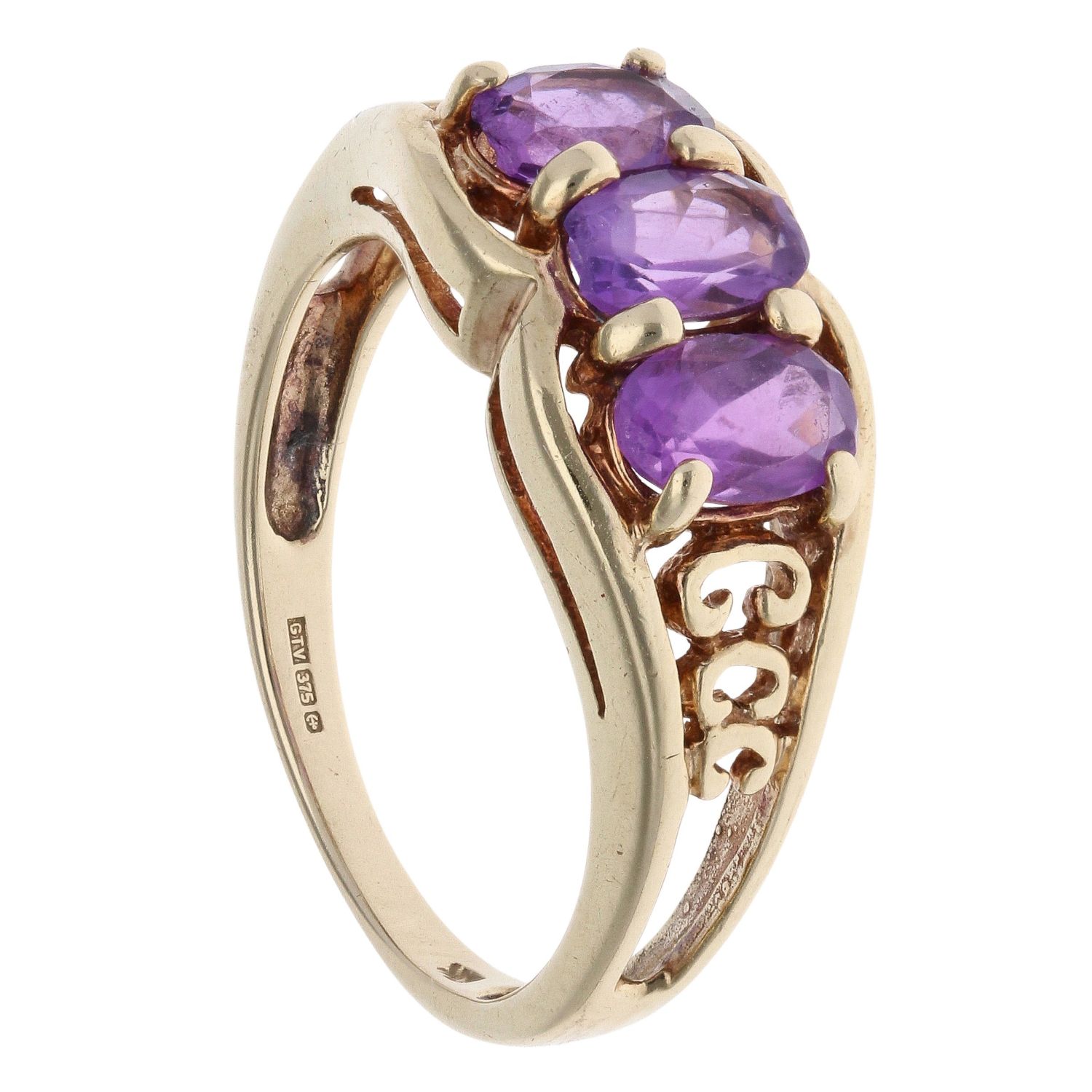 9ct Yellow Gold Amethyst Three Stone Ring RAMS970371730023 | Ramsdens ...