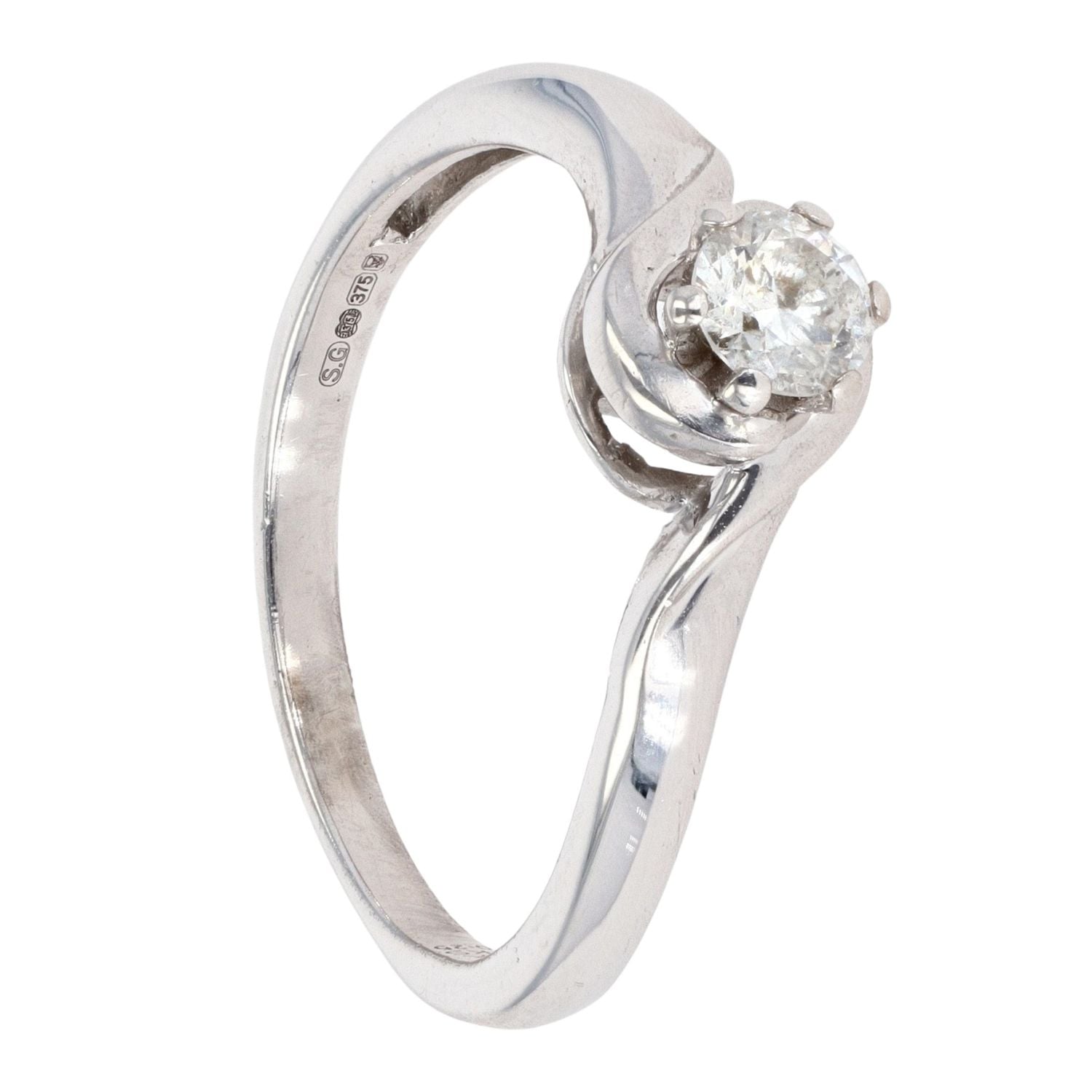 9ct White Gold 0.25ct Diamond Twist Solitaire Ring RAMS758284149015 ...