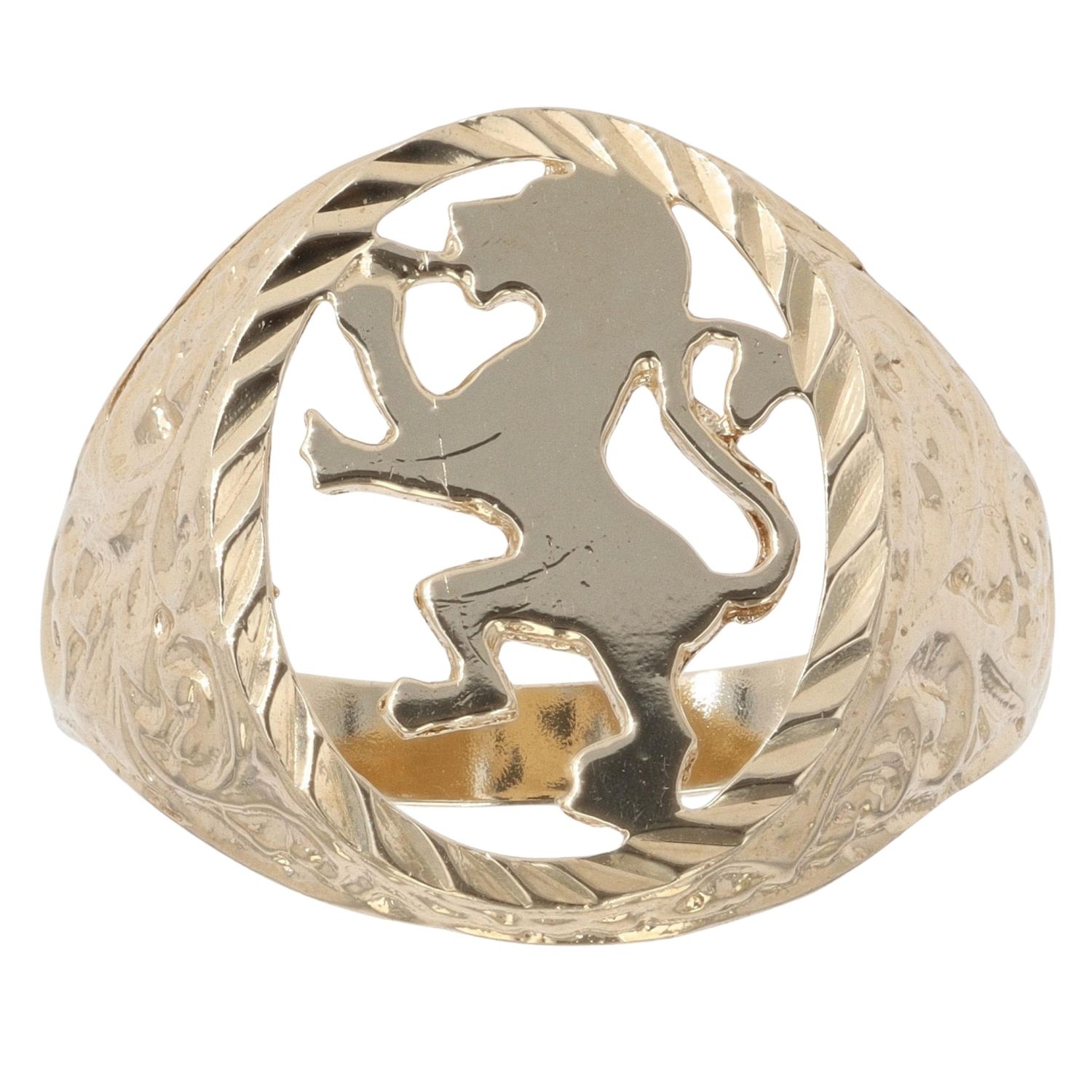 9ct Yellow Gold Lion Patterned Signet Ring RAMS741363546001 | Ramsdens ...