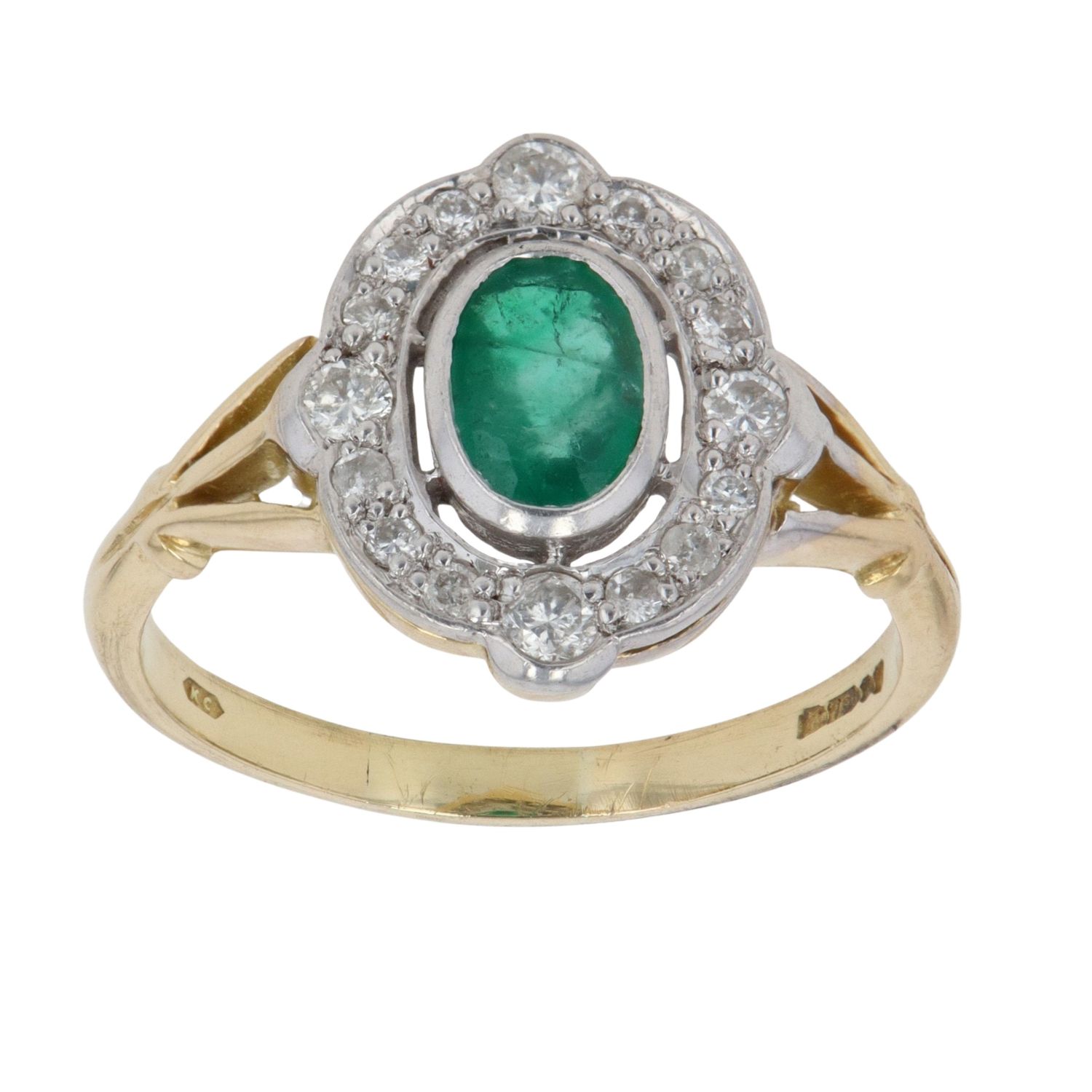 18ct Yellow Gold 0.33ct Diamond And Emerald Cluster Ring RAMS9900005267-Q | Ramsdens Jewellery