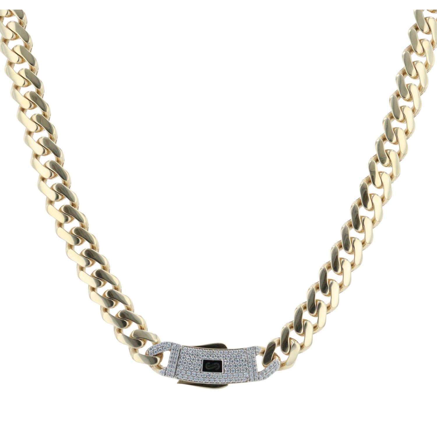 14ct Yellow Gold Monaco Classic Plain Pave Lock Curb Chain 18 ...