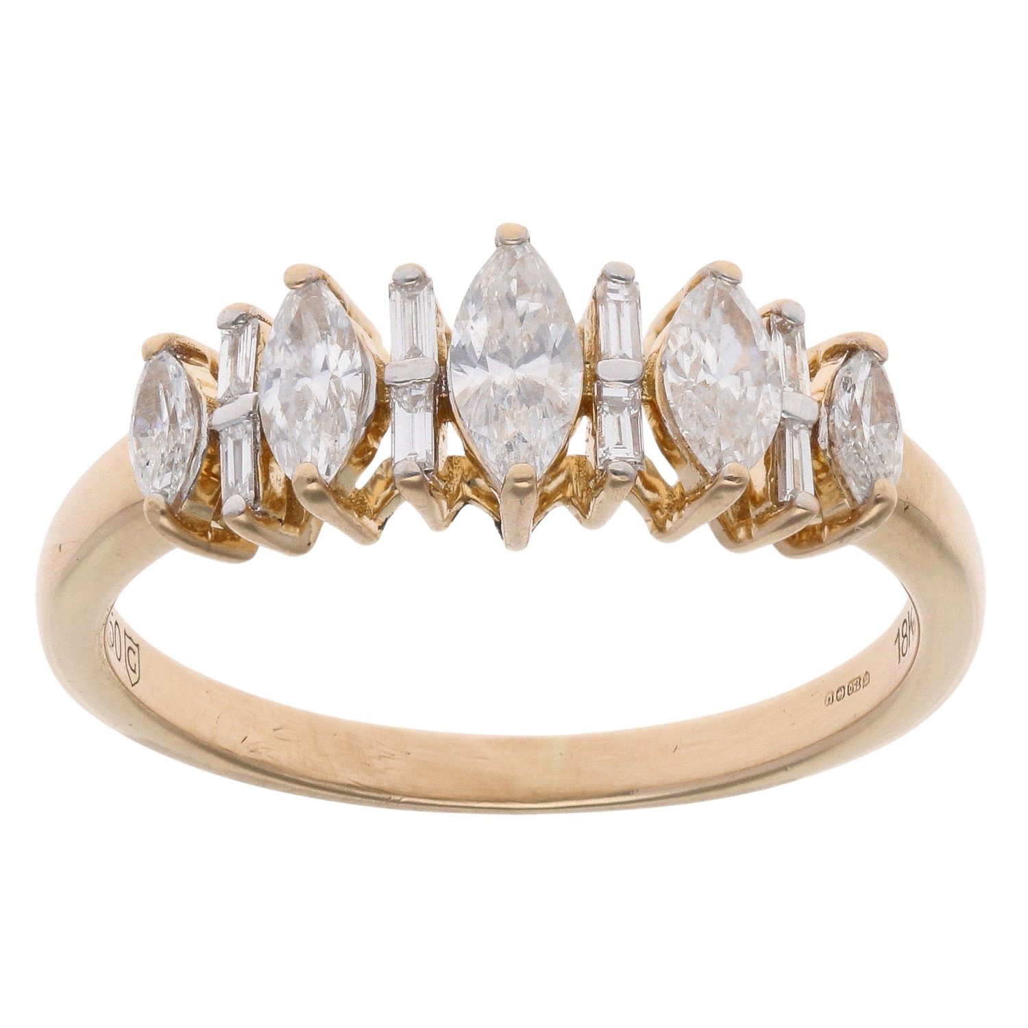 18ct Yellow Gold 0.80ct Marquise And Baguette Cut Diamond Ring RAMS145351560011 | Ramsdens Jewellery