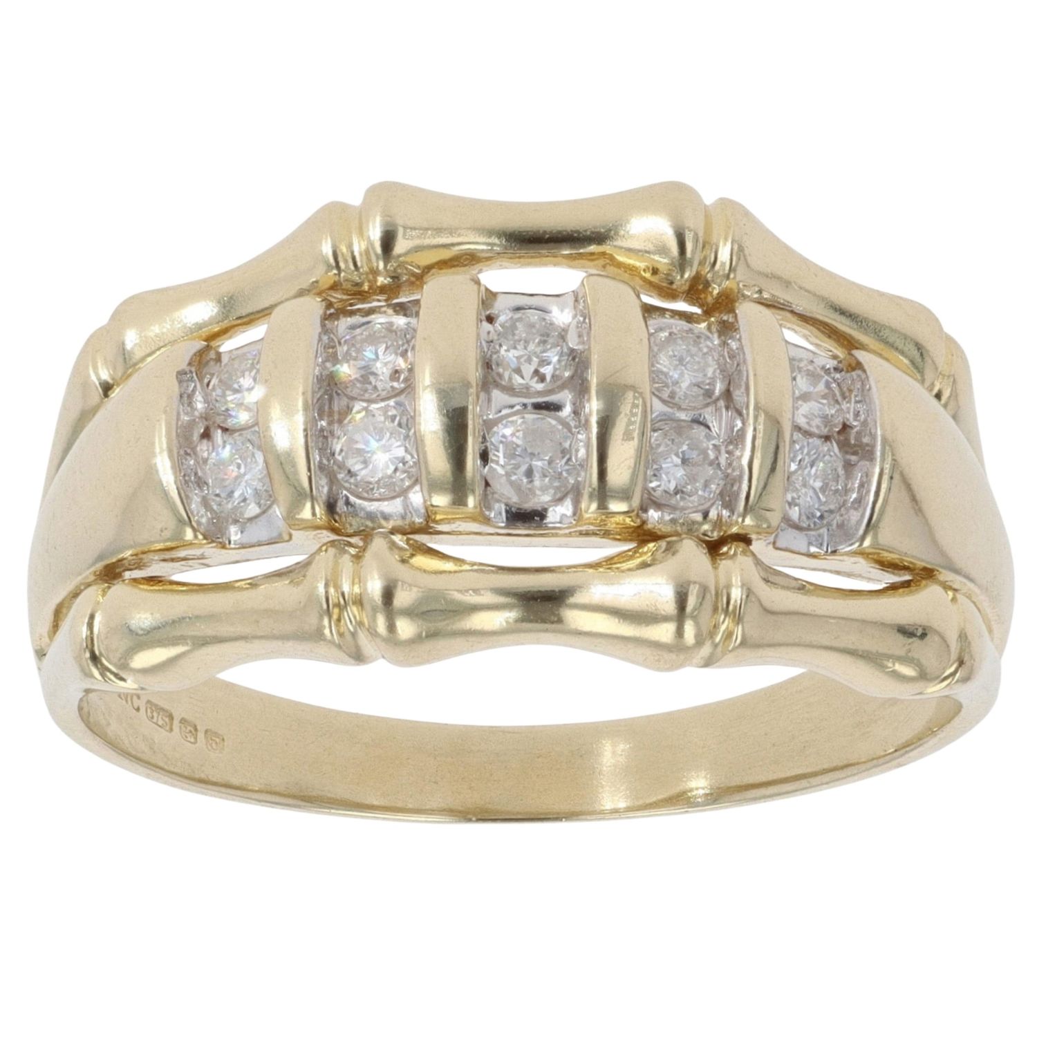 9ct Yellow Gold 0.25ct Brilliant Cut Diamond Bamboo Patterned Ring ...