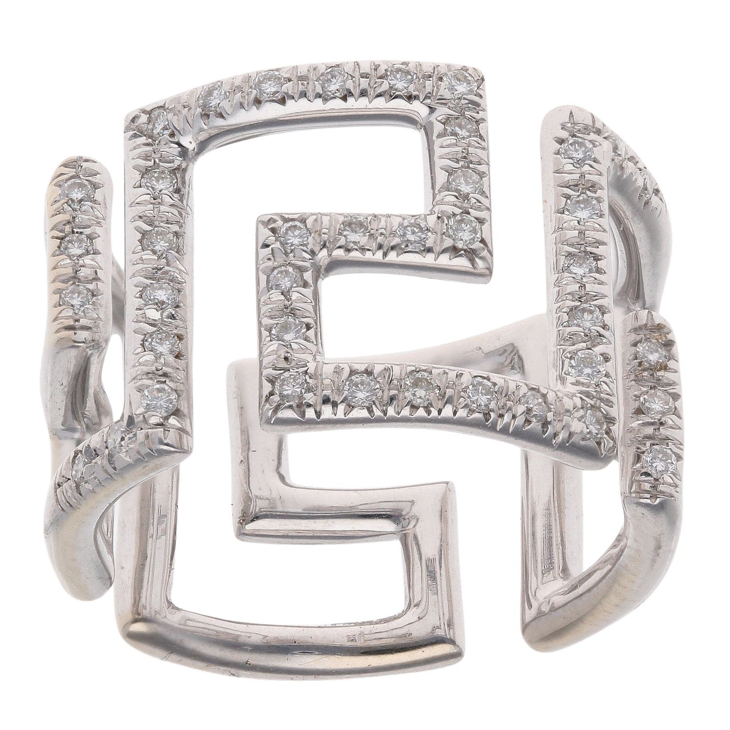 18ct White Gold 0.20ct Diamond Greek Key Ring RAMS941368000008 ...