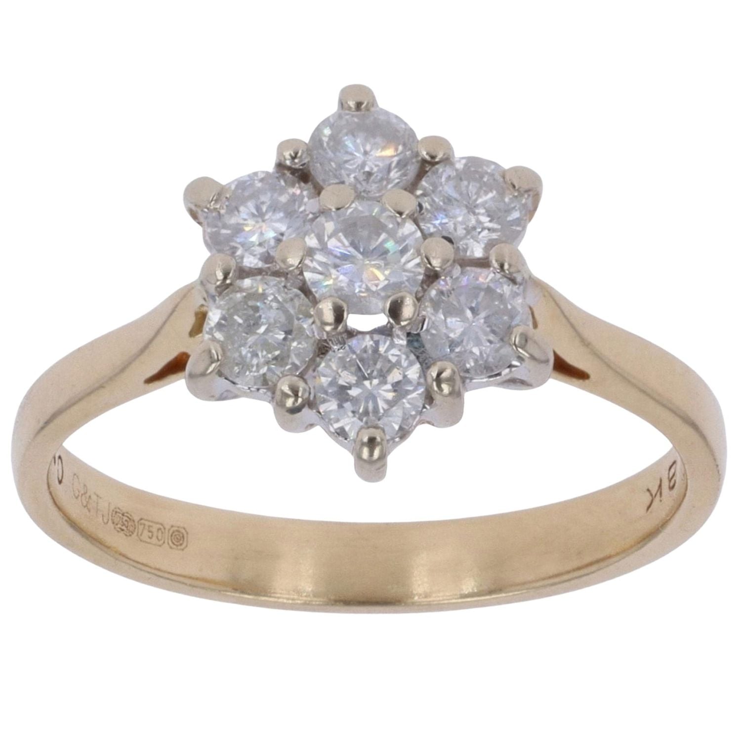 18ct Yellow Gold 1.00ct Brilliant Cut Diamond Cluster Ring ...