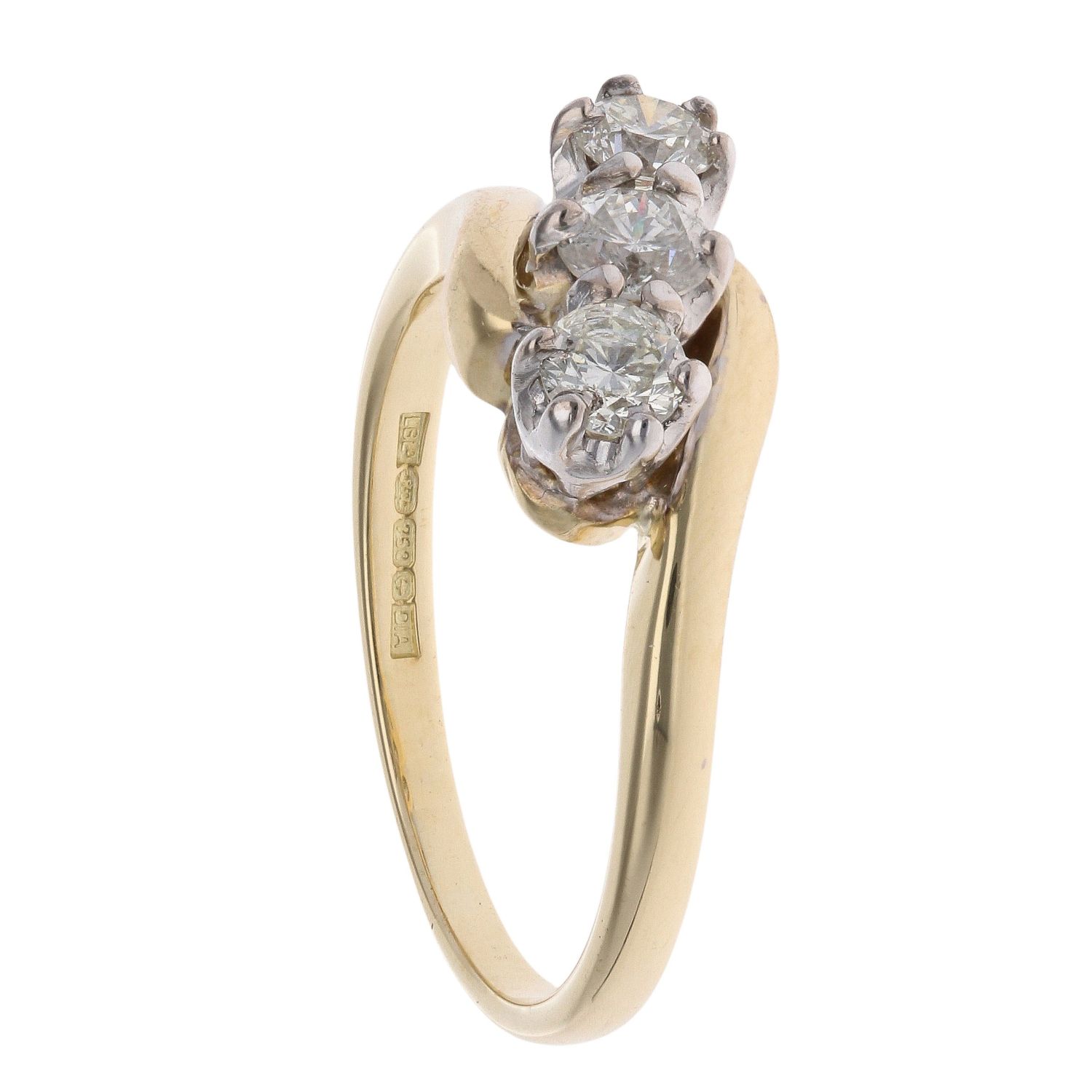 18ct Yellow Gold 0.50ct Diamond Crossover Trilogy Ring RAMS996340186005 ...