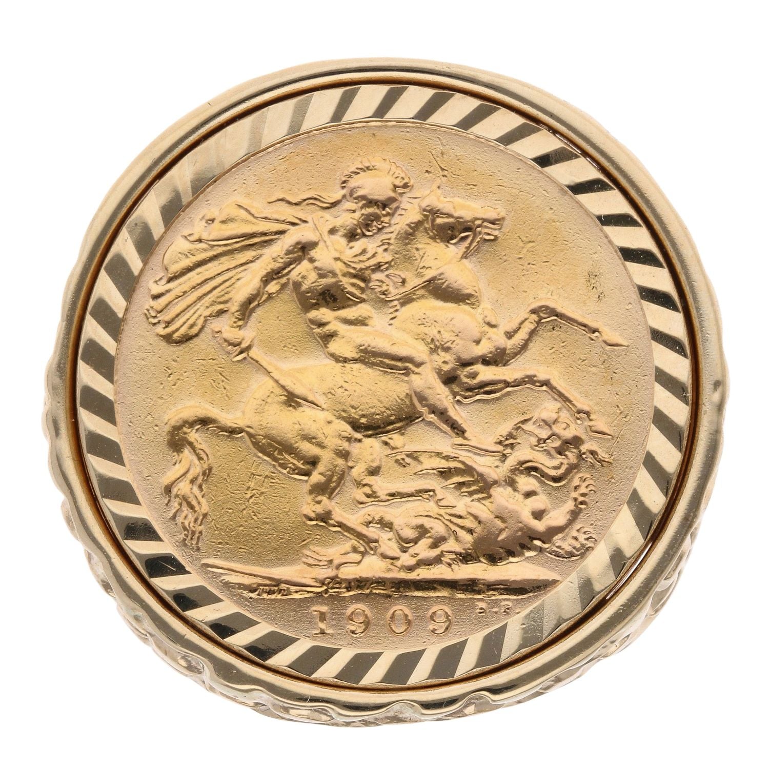 9ct Yellow Gold 1909 Edward VII Full Sovereign Coin Ring ...