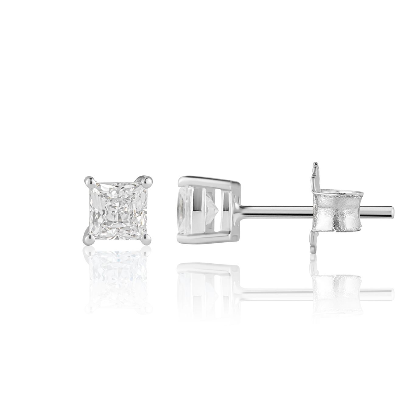 9ct White Gold Diamond Princess Cut Studs 0.50Ct Lab Grown RAMSE3921 ...