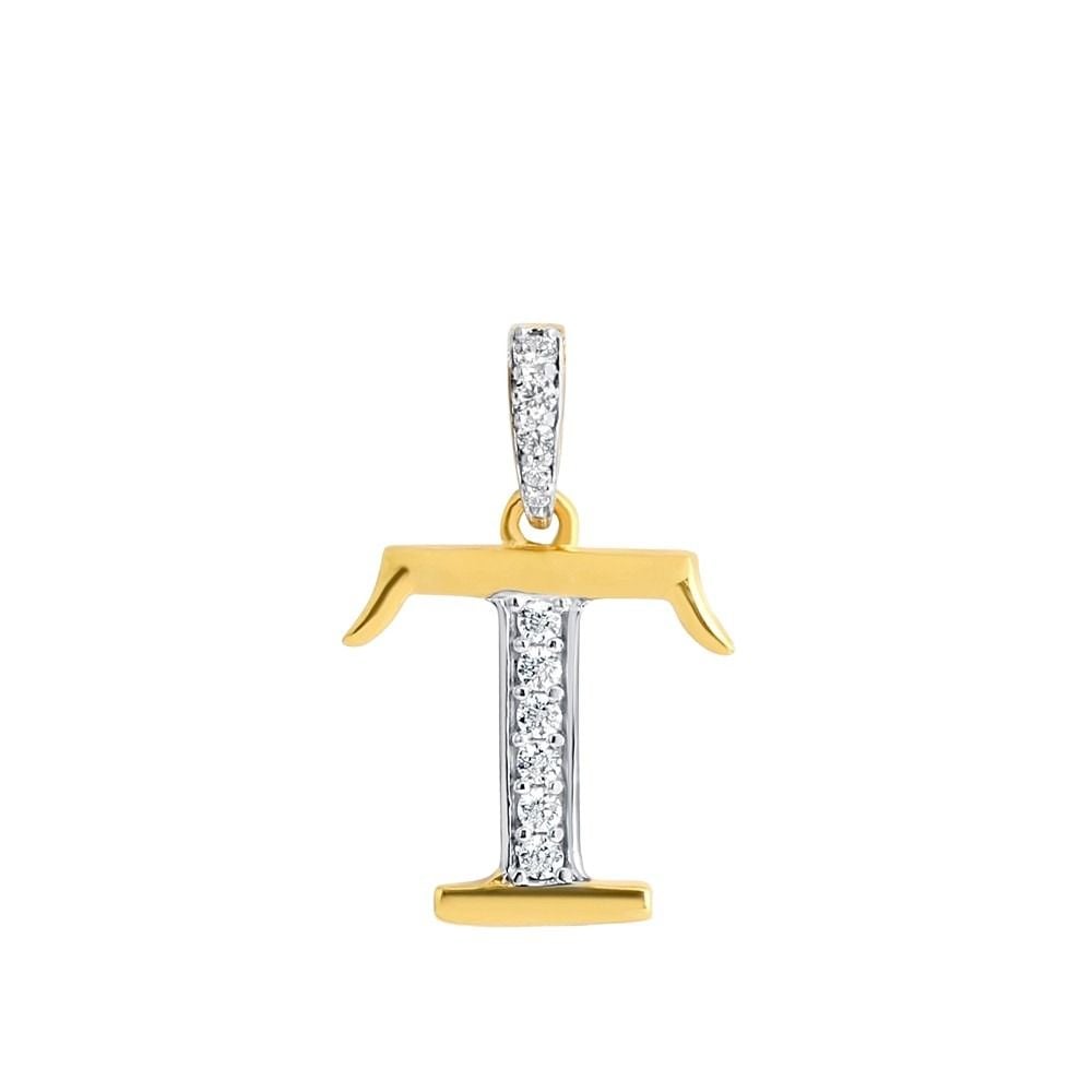22ct Yellow Gold Initial T Cubic Zirconia Pendant RAMSJWPNITCB001 ...