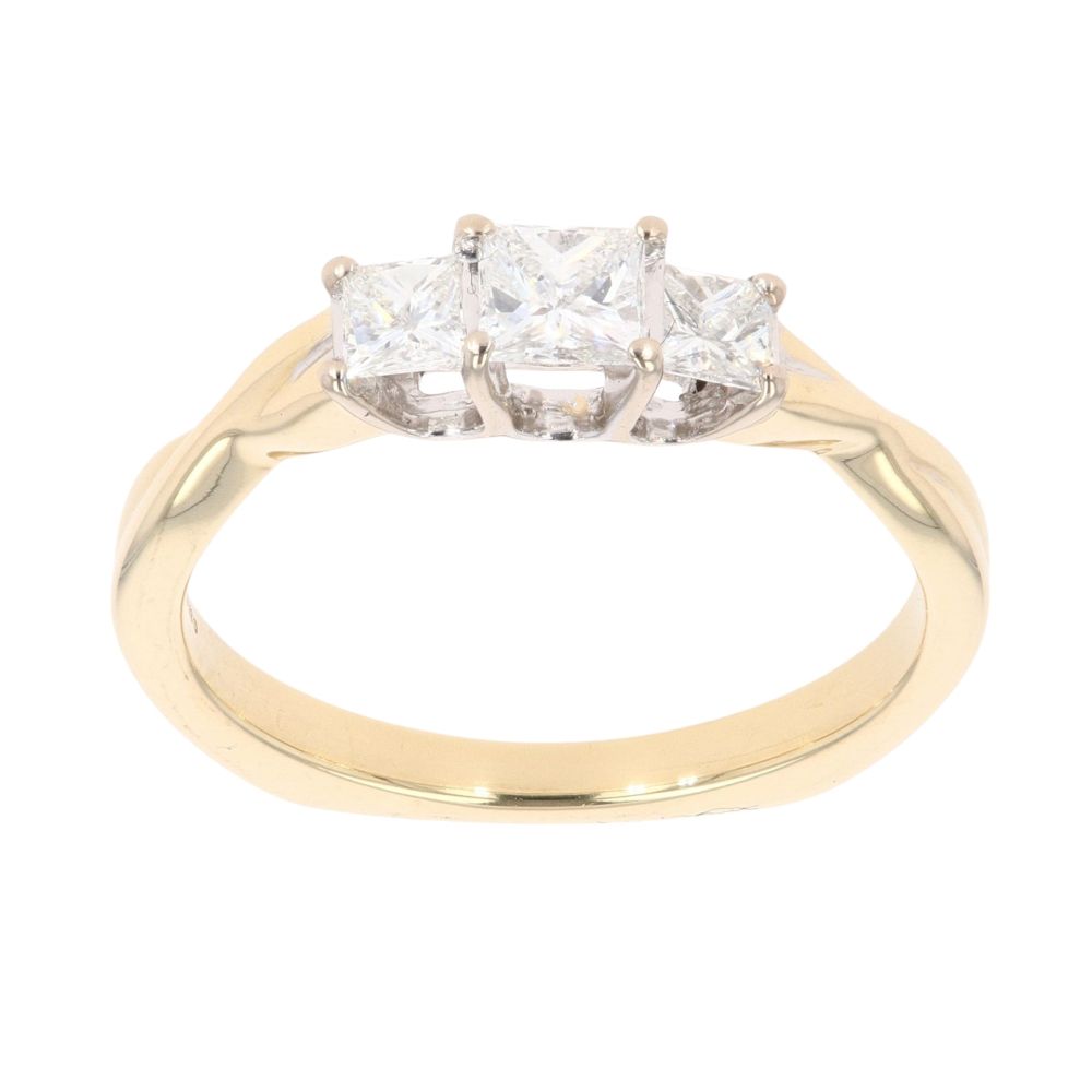 18ct Yellow Gold 0.50ct Princess Cut Diamond Trilogy Ring ...