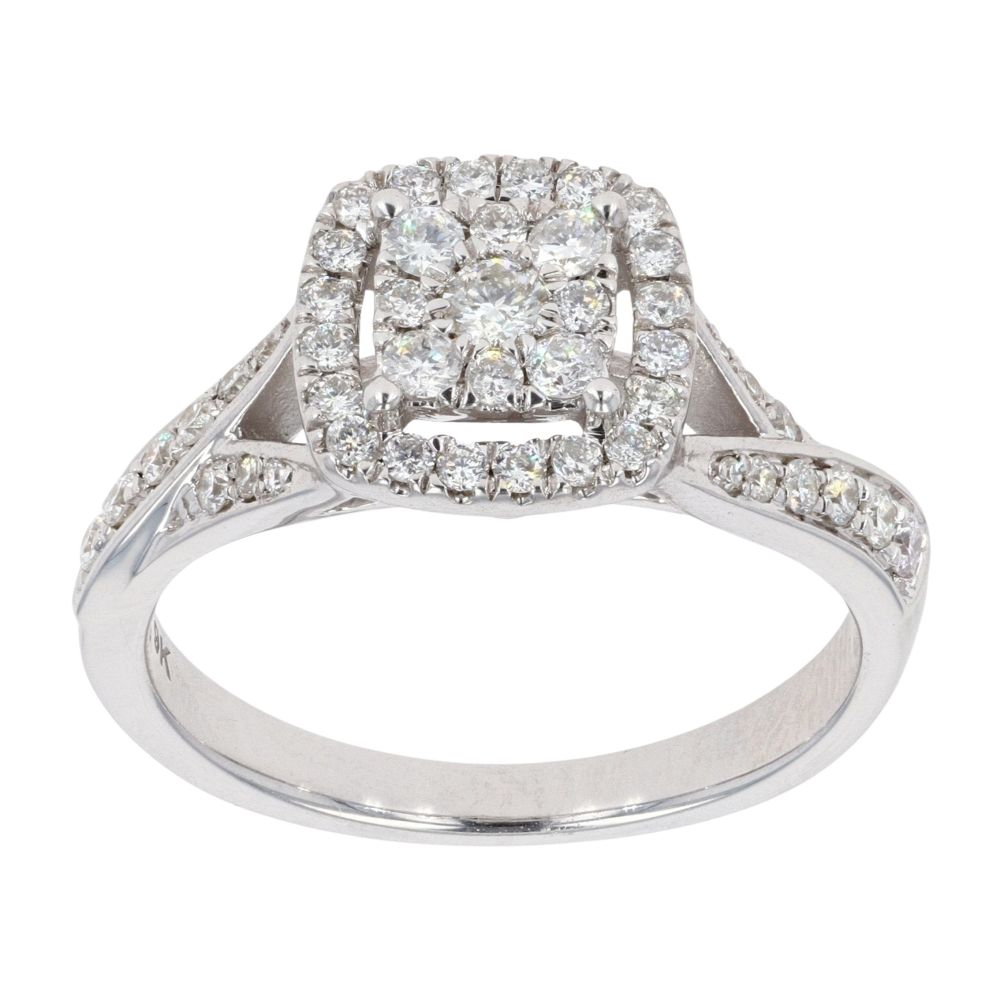 9ct White Gold 0.50ct Diamond Cushion Cluster Ring RAMS7170000045-L.5 ...