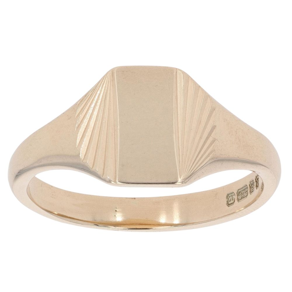 9ct Yellow Gold Patterned Signet Ring RAMS988344474003 | Ramsdens Jewellery
