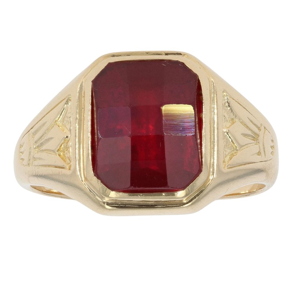 18ct Yellow Gold Created Ruby Signet Ring RAMS195350141005 | Ramsdens ...