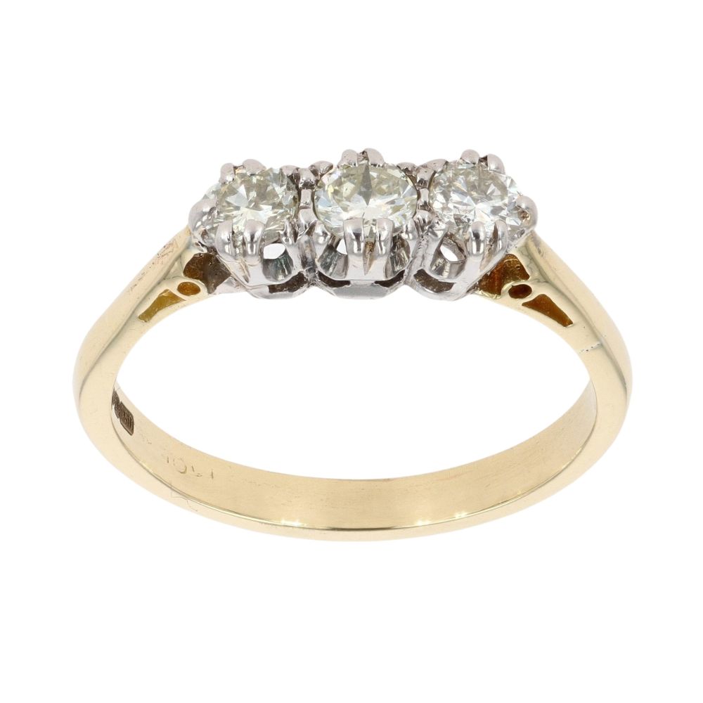 18ct Yellow Gold And Palladium 0.50ct Diamond Trilogy Ring ...