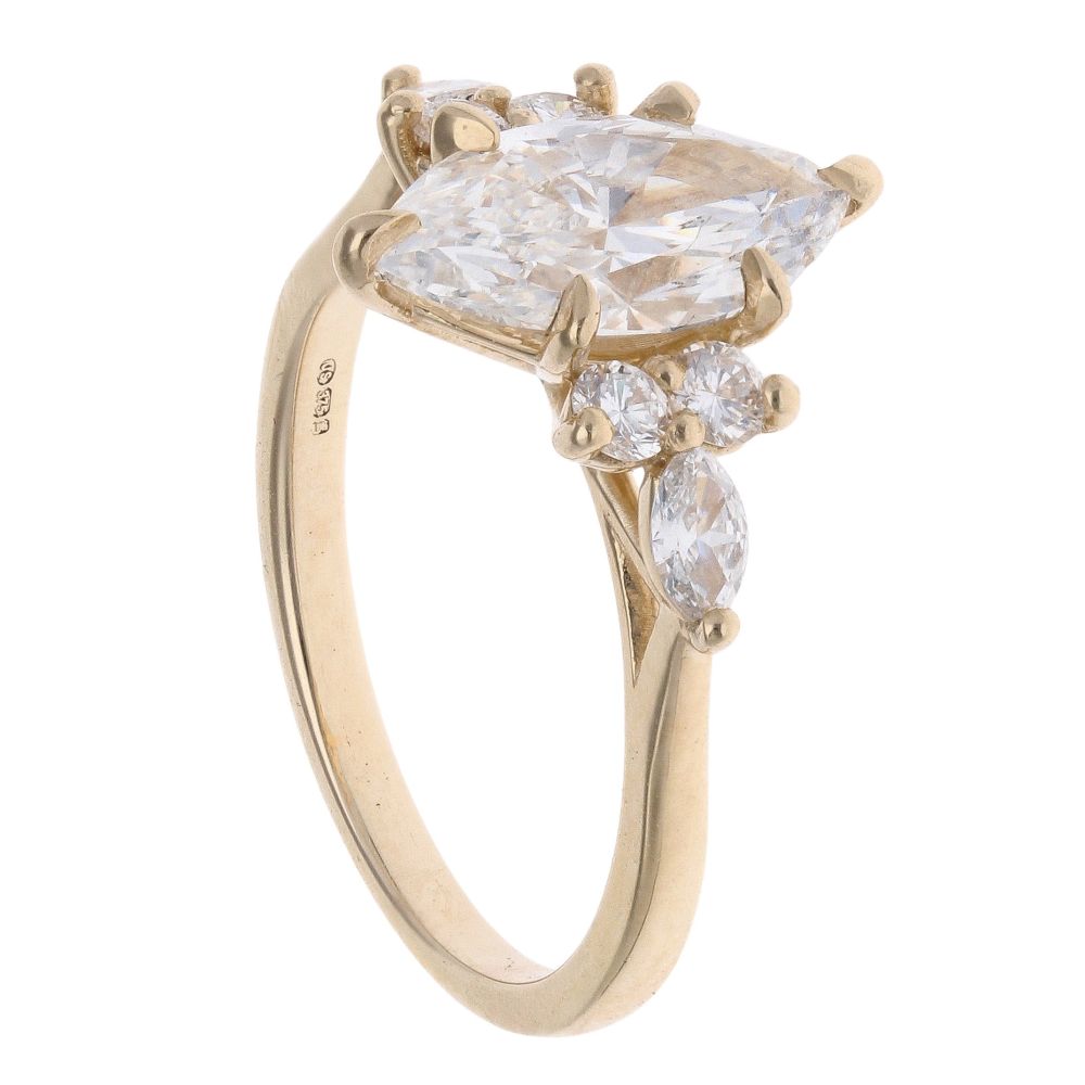 Lab Grown 9ct Yellow Gold 2.35ct Marquise And Brilliant Cut Diamond ...