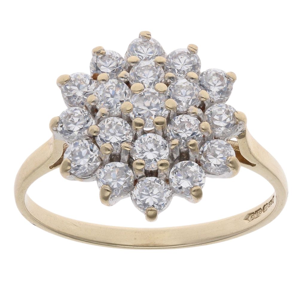 9ct Yellow Gold Cubic Zirconia Cluster Ring RAMS996357557001 | Ramsdens ...