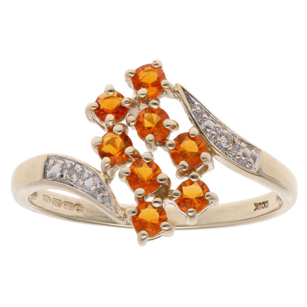9ct Yellow Gold 0.04ct Diamond and Orange Gemstone Twist Ring ...