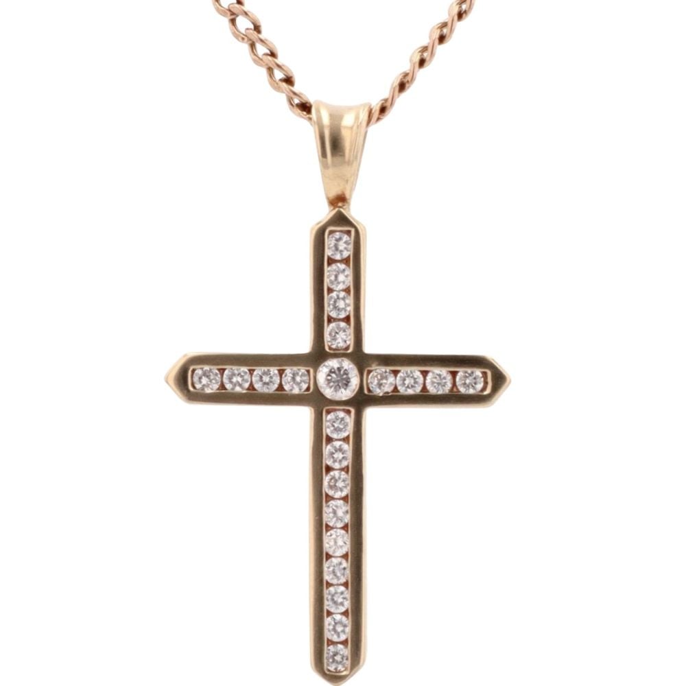 9ct Yellow Gold Cubic Zirconia Cross Pendant And Chain 20 ...