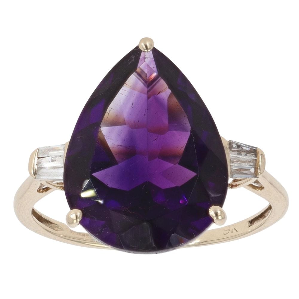 9ct Yellow Gold 0.20ct Diamond and Amethyst Pear Ring RAMS210500468901 ...