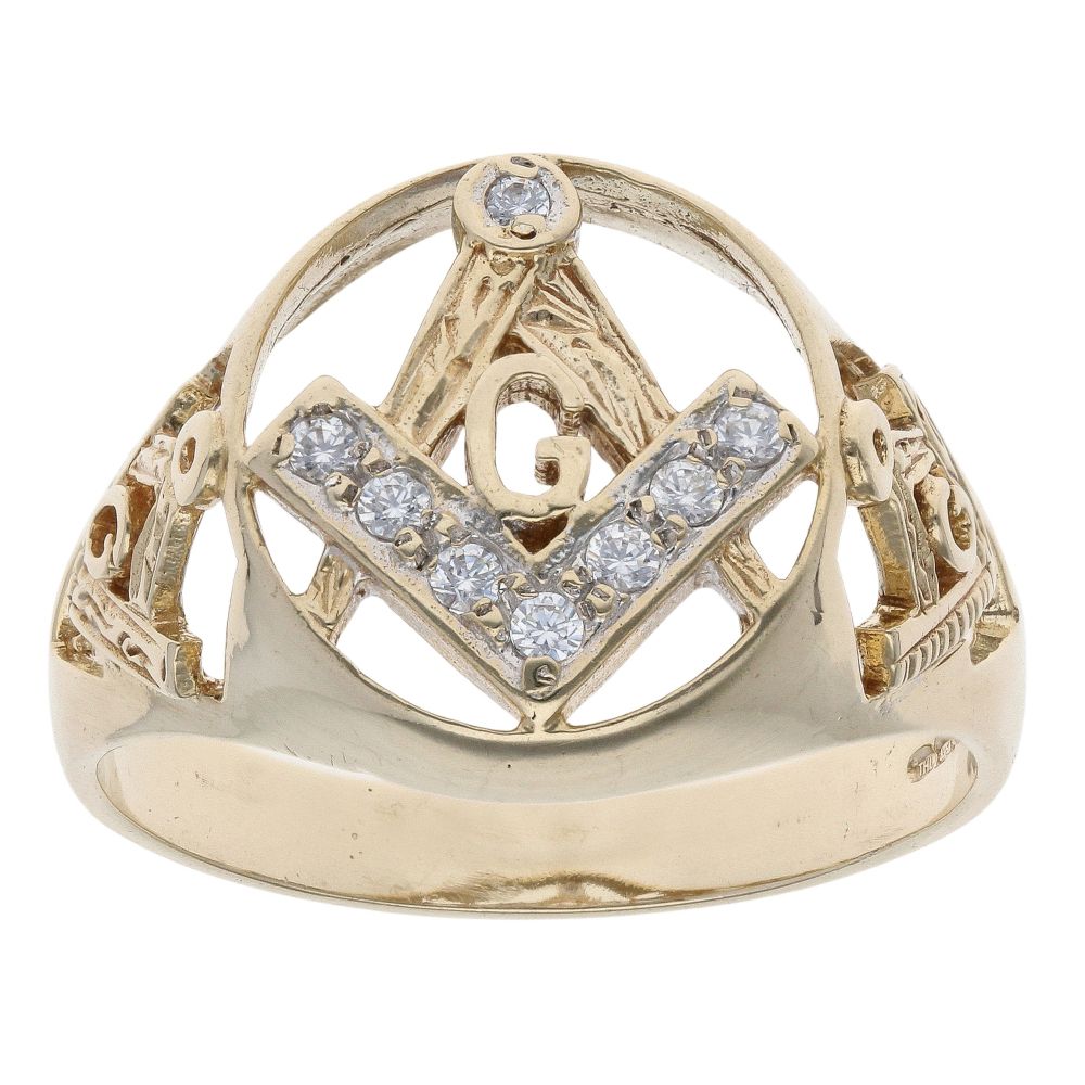 9ct Yellow Gold Cubic Zirconia Masonic Ring RAMS763346722010 | Ramsdens ...
