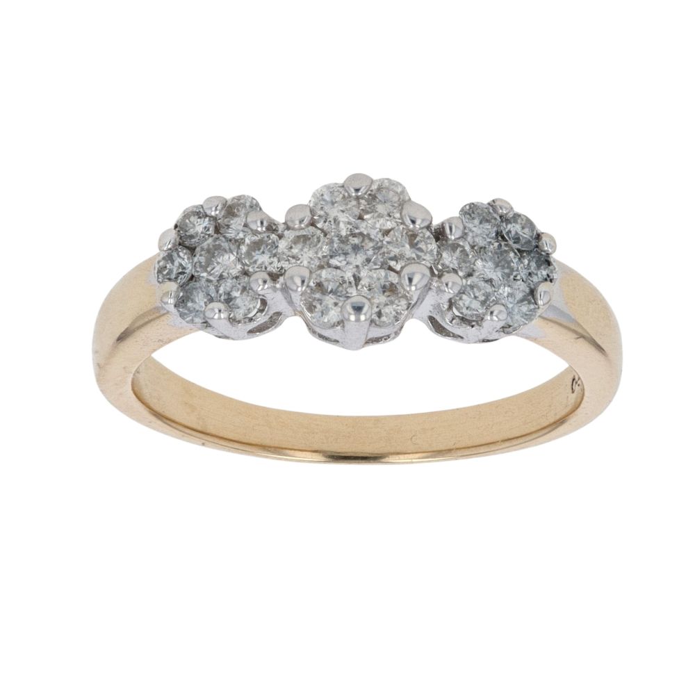 18ct Yellow Gold 0.50ct Triple Cluster Diamond Ring RAMS553328007004 ...