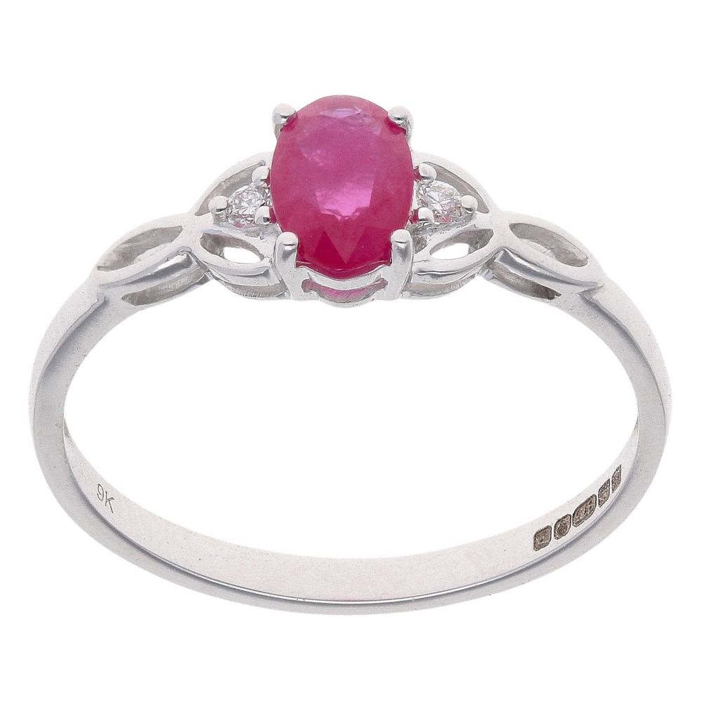 9ct White Gold 0.03ct Diamond and Ruby Ring RAMS7820000605-M | Ramsdens Jewellery