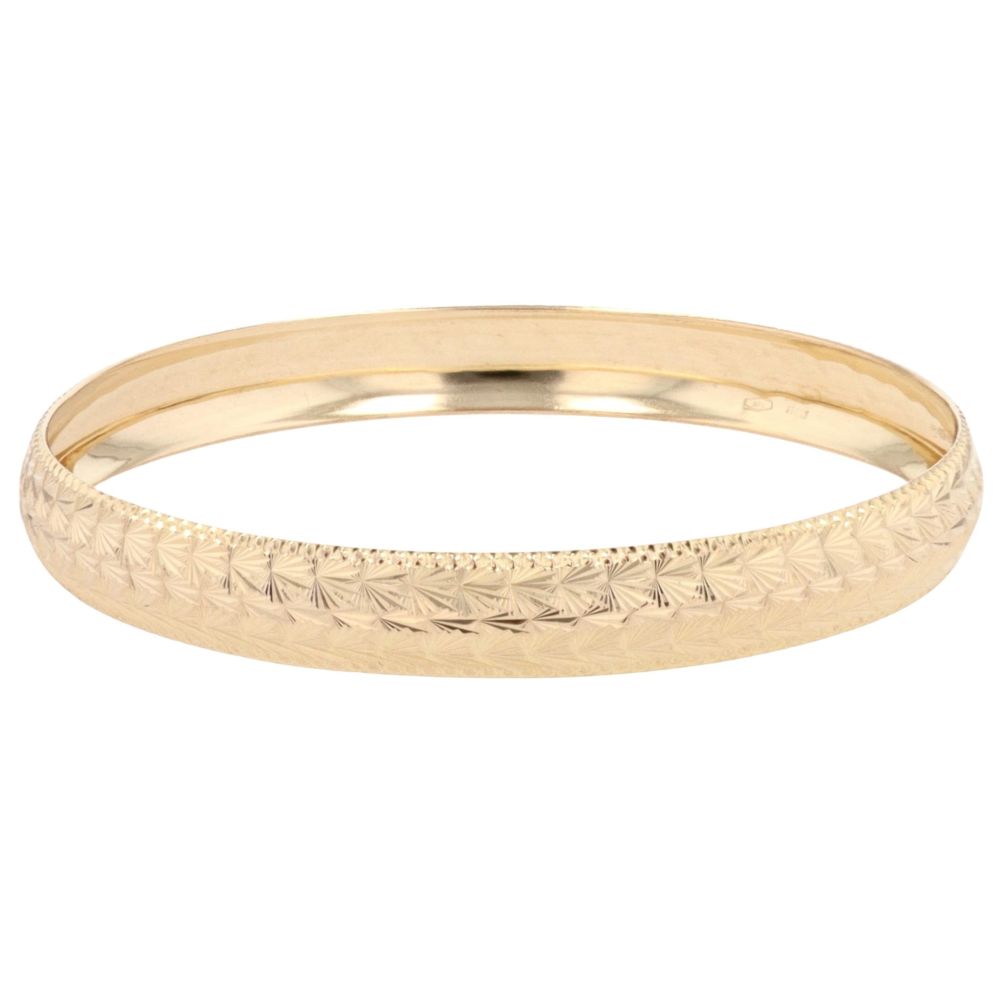9ct Yellow Gold Diamond Cut Patterned Bangle RAMS989353682002 ...