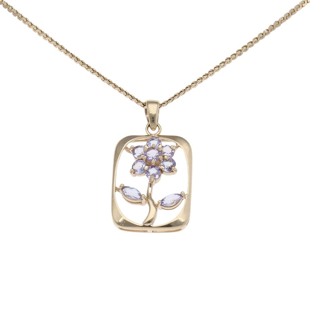 9ct Yellow Gold Purple Gemstone Flower Pendant & Chain 18 ...