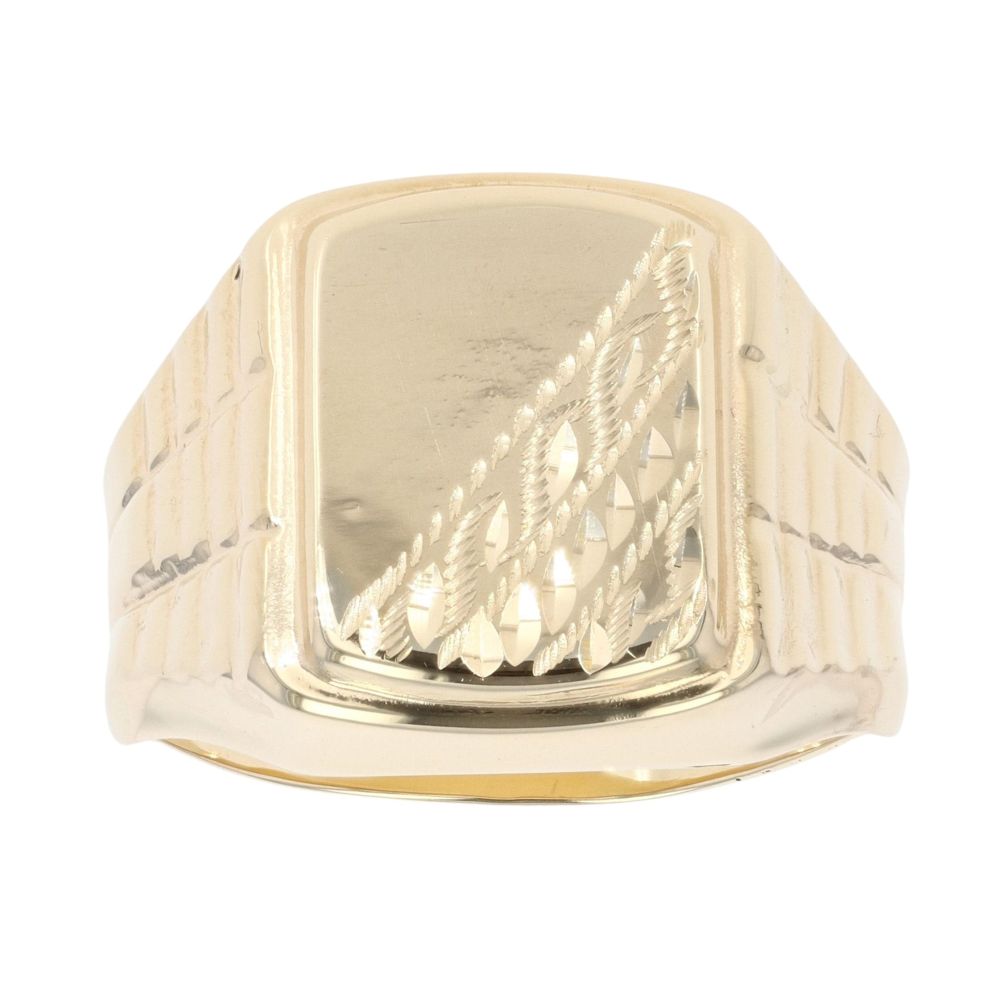 14ct Yellow Gold Half Patterned Square Signet Ring RAMS7830003111 ...